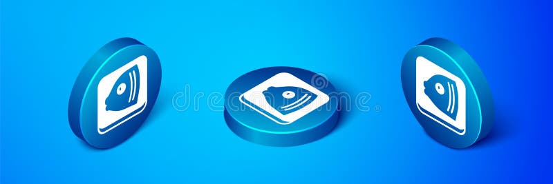 Isometric Fish Head Icon Isolated on Blue Background. Blue Circle ...