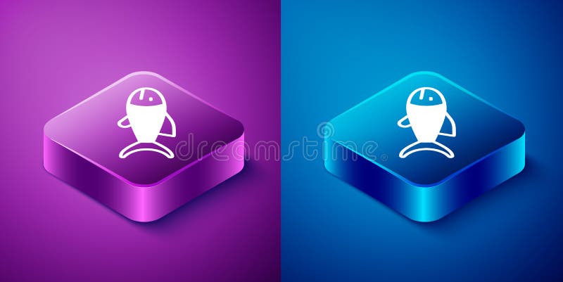 Isometric Fish Icon Isolated on Blue and Purple Background. Square ...