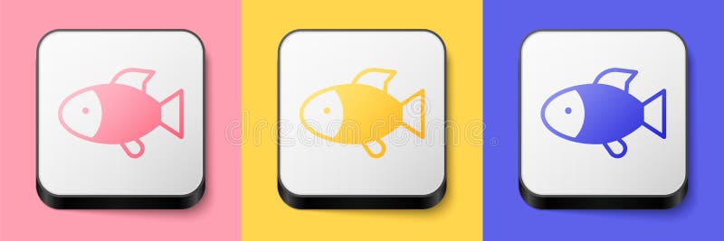 Isometric Fish Icon Isolated on Pink, Yellow and Blue Background ...