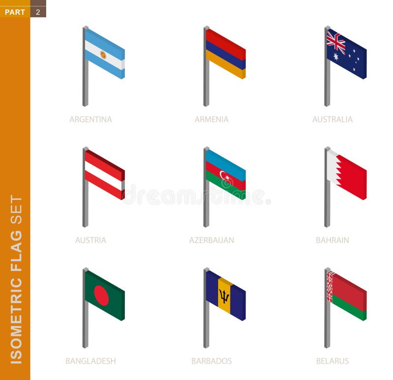 Isometric Flag Set, Flagpole in Isometric Dimension Stock Vector ...