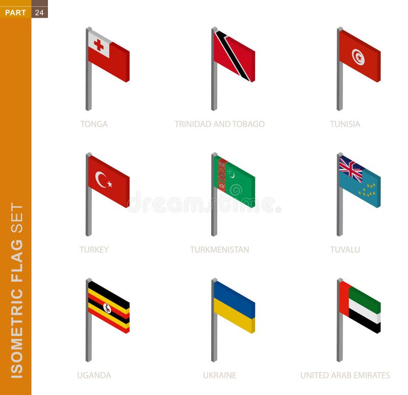 Isometric Flag Set, Flagpole in Isometric Dimension Stock Vector ...