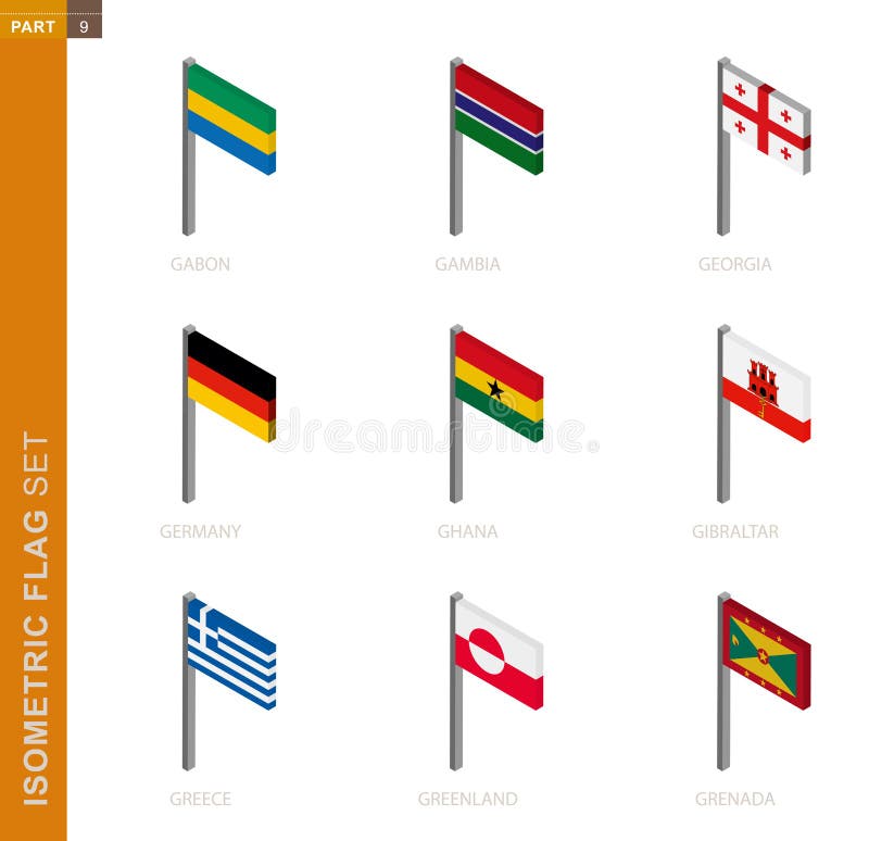 Isometric Flag Set, Flagpole in Isometric Dimension Stock Vector ...