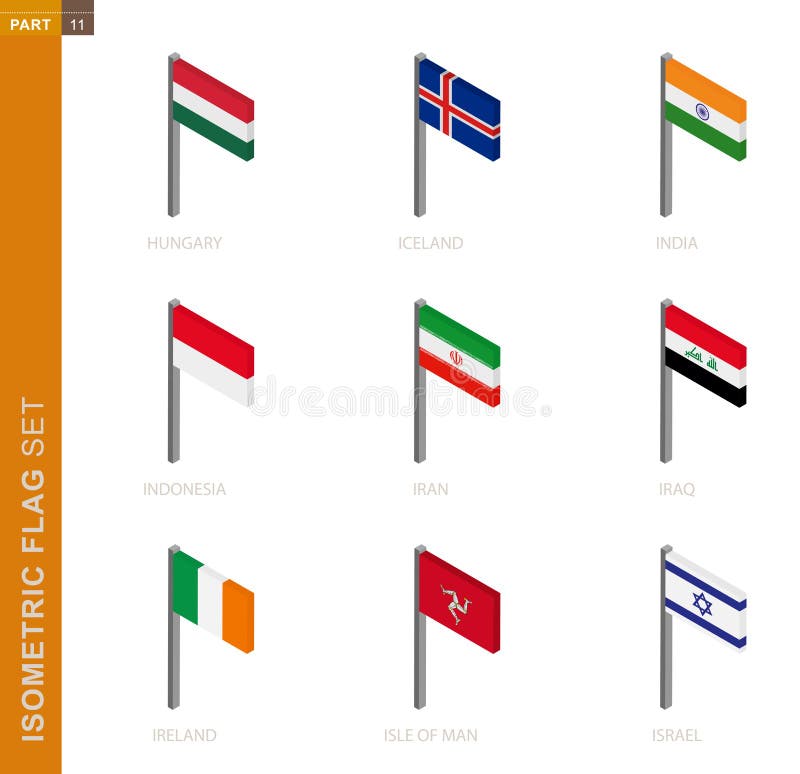 Isometric Flag Set, Flagpole in Isometric Dimension Stock Vector ...