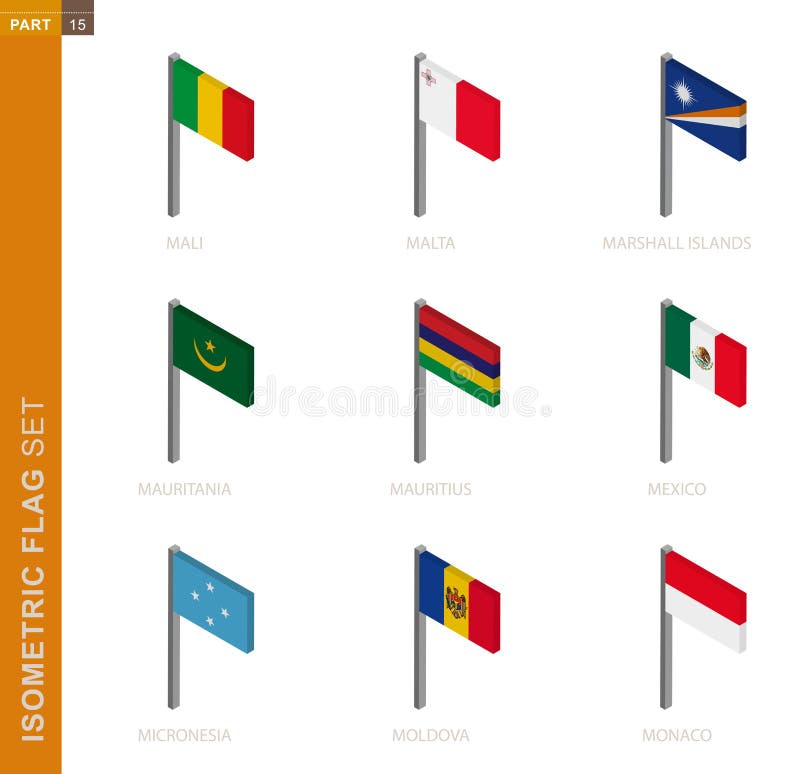 Isometric Flag Set, Flagpole in Isometric Dimension Stock Vector ...