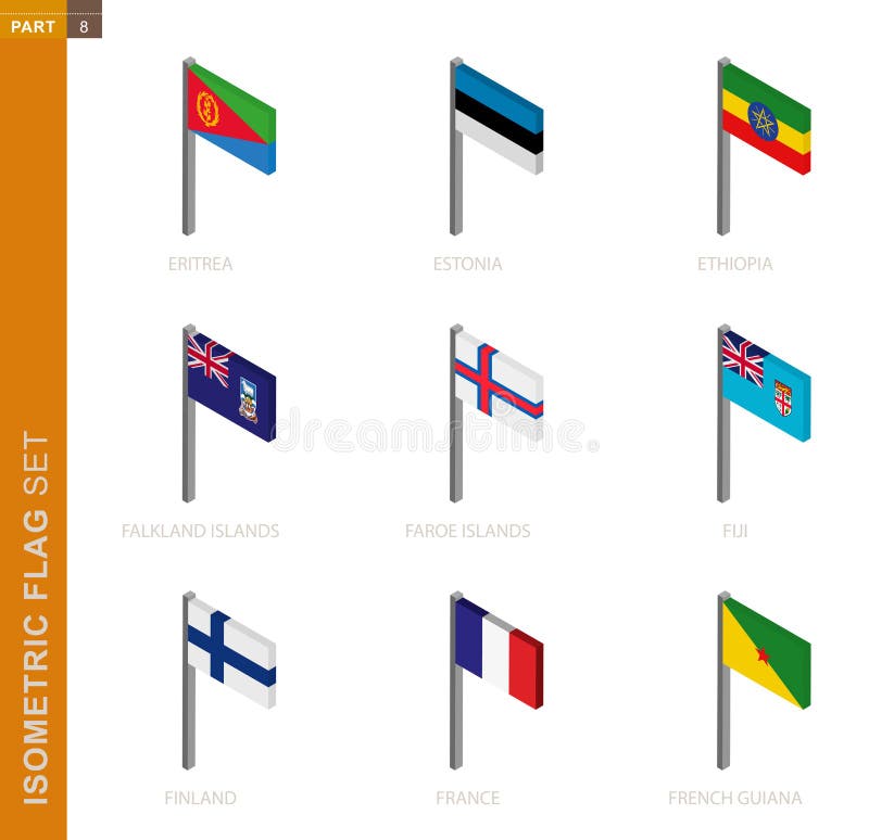 Isometric Flag Set, Flagpole in Isometric Dimension Stock Vector ...
