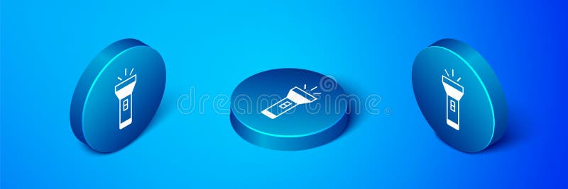 Isometric Flashlight Icon Isolated on Blue Background. Blue Circle ...