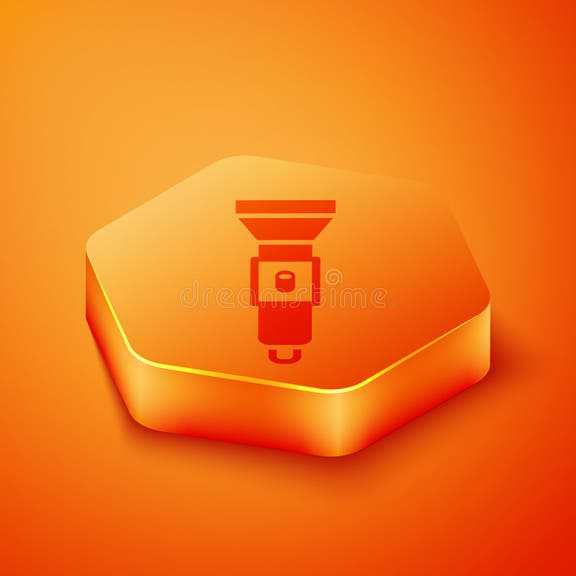 Isometric Flashlight Icon Isolated on Orange Background. Orange Hexagon ...