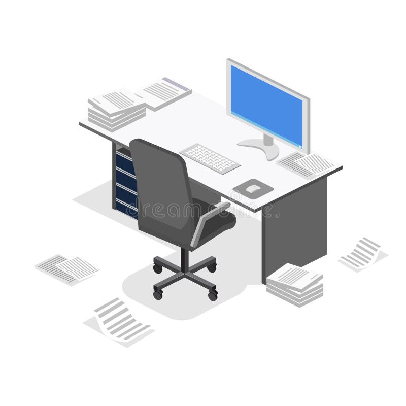 Isometric Flat 3D Concept Cutaway Interior Office Workplace Stock Illustration - Illustration of ...