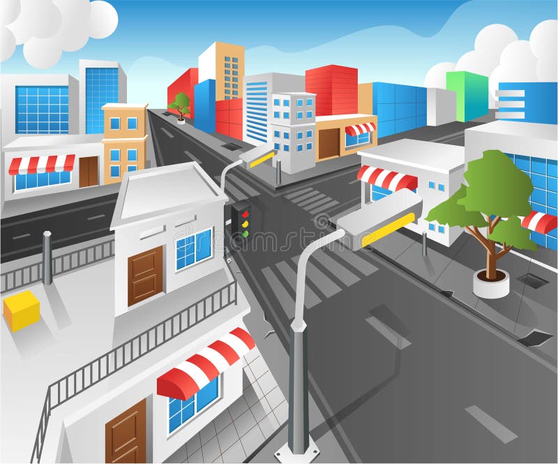 Flat 3d Concept Illustration View of City Street Buildings Stock ... Flat 3d Concept Illustration View of City Street Buildings Stock ...