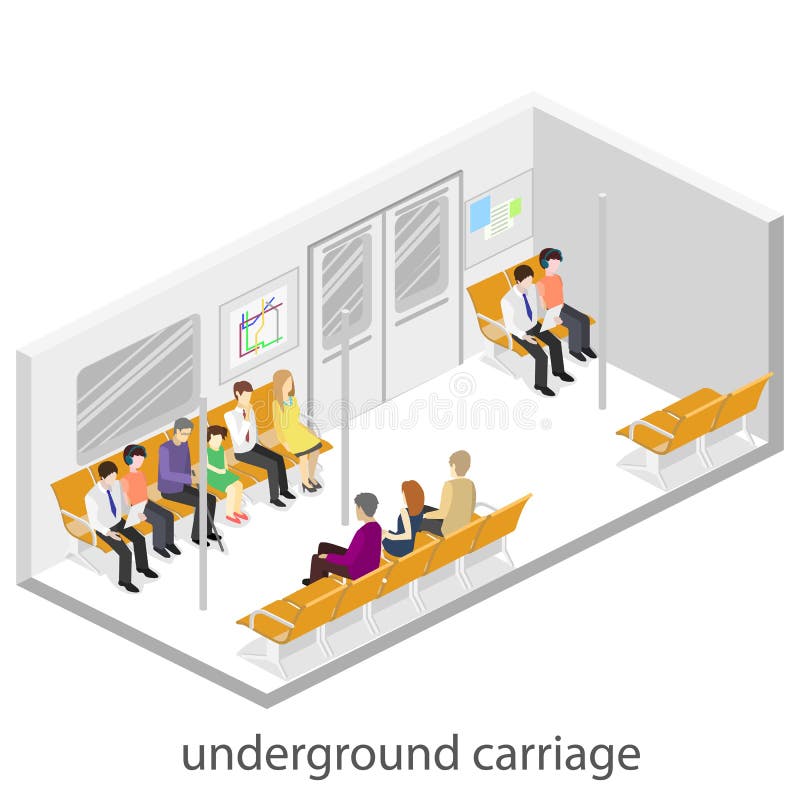Isometric Flat 3D Concept Interior of Metro Subway Carriage. Stock ...