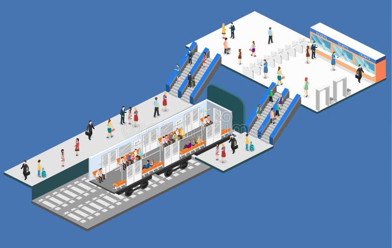 Isometric Flat 3D Concept Metro Subway Train Carriage. Underground ...