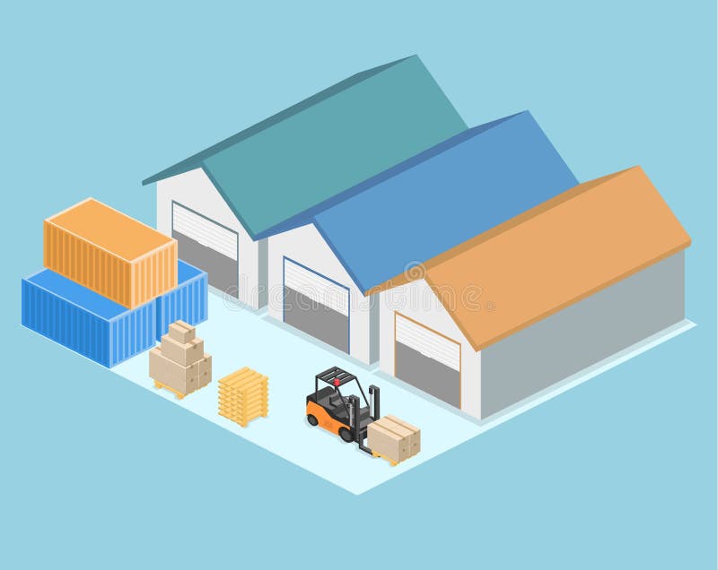 Warehouse Outside Isometric Design Concept Stock Vector - Illustration ...