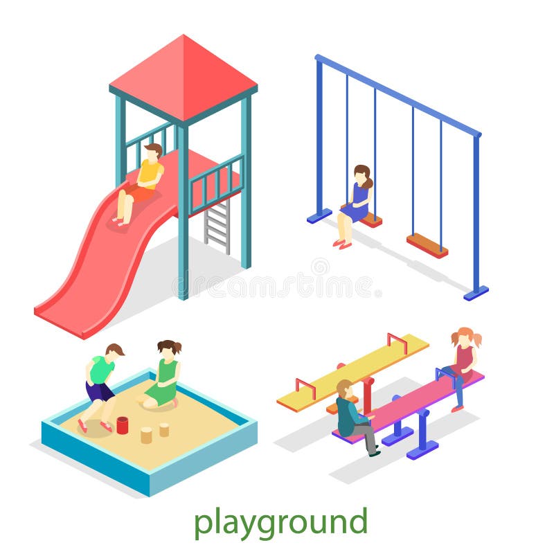 Isometric Flat 3D Concept Web Kids Playground Set. Stock Illustration ...