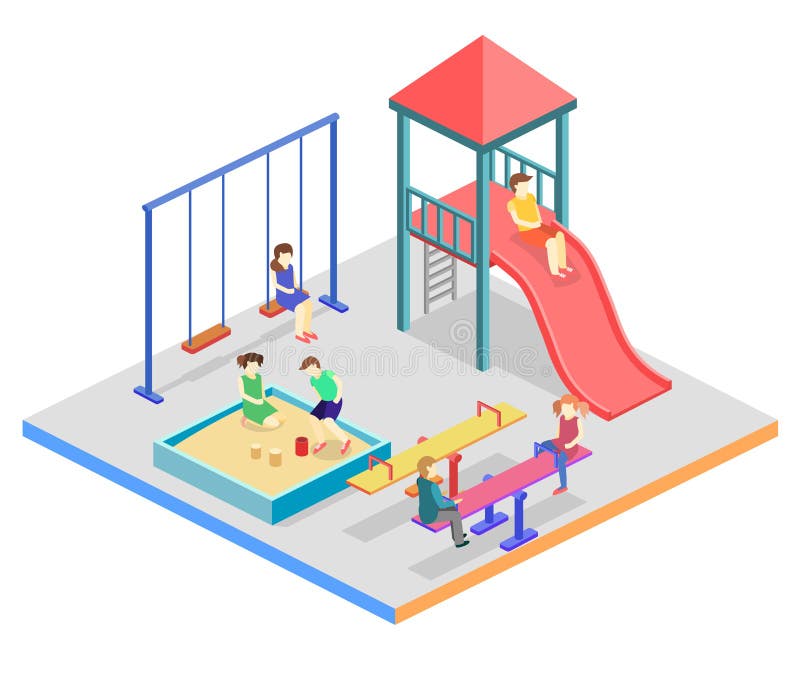 Isometric Flat 3D Concept Web Kids Playground Set. Stock Illustration ...
