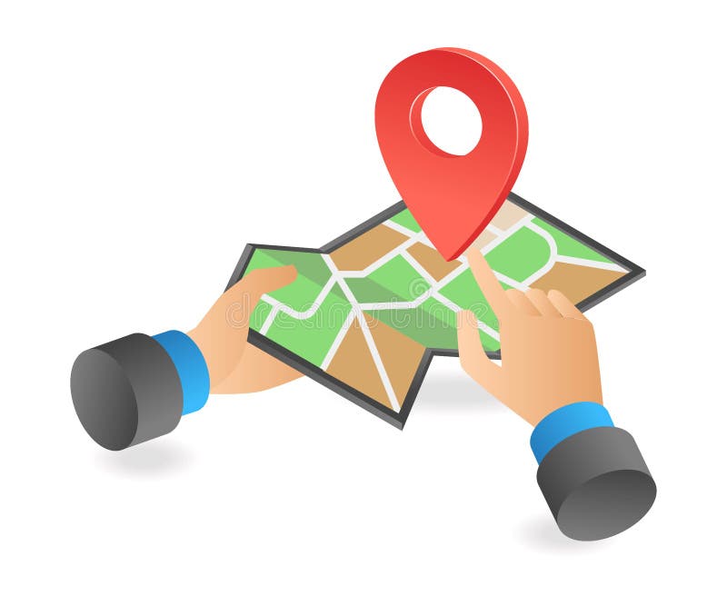 3d Illustration Concept of Hand Holding and Pointing Location Map App ...