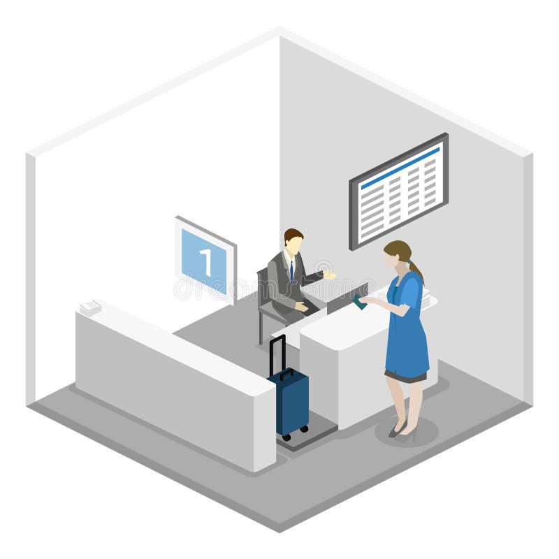 Isometric Flat 3D Interior of Airport Check-in. Stock Illustration ...