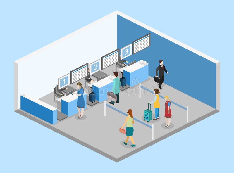 Isometric Flat 3D Interior of Airport Check-in. Stock Illustration ...