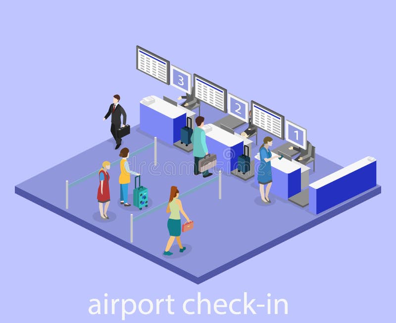 Isometric Flat 3D Interior of Airport Check-in. Stock Illustration ...