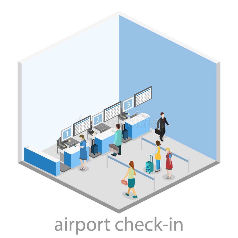 Isometric Flat 3D Interior of Airport Check-in. Stock Illustration ...