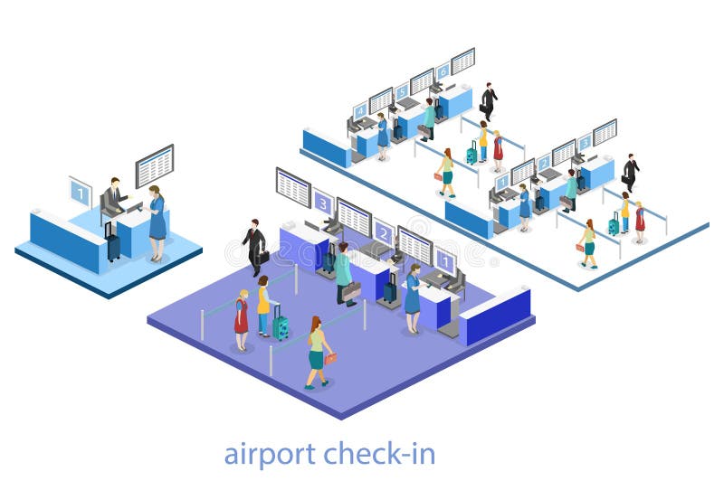 Isometric Flat 3D Interior of Airport Check-in. Stock Illustration ...