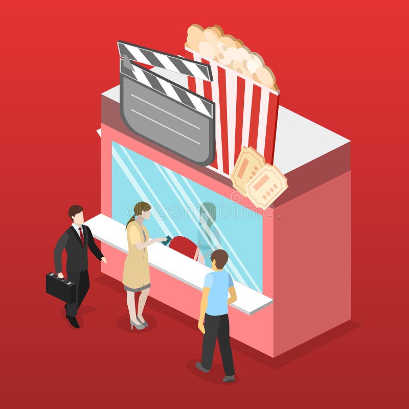 Isometric Flat 3D Interior of Cinema Theater Box Office Stock ...