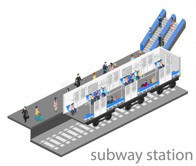 Isometric Flat 3D Interior of Metro Subway Train Carriage. Underground ...