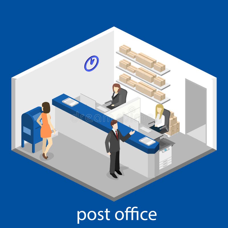 Isometric Flat 3D Interior of Post Office. Stock Illustration ...