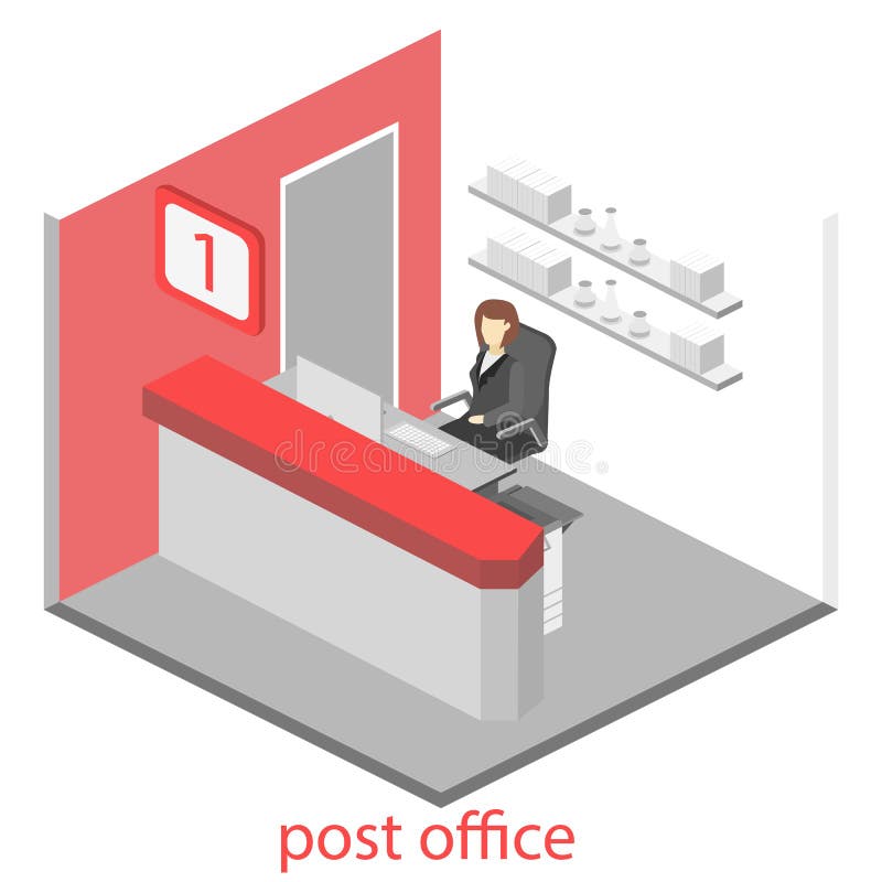 Isometric Flat 3D Interior of Post Office. Stock Illustration ...