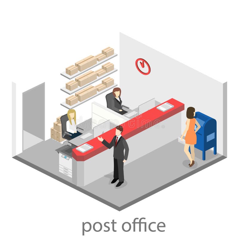Isometric Flat 3D Interior of Post Office. Stock Illustration ...