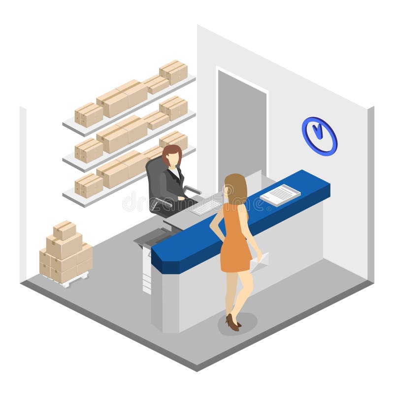 Isometric Flat 3D Interior of Post Office. Stock Illustration ...