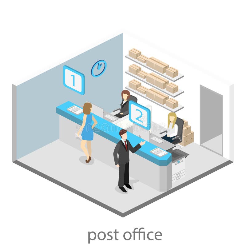 Isometric Flat 3D Interior of Post Office. Stock Illustration ...
