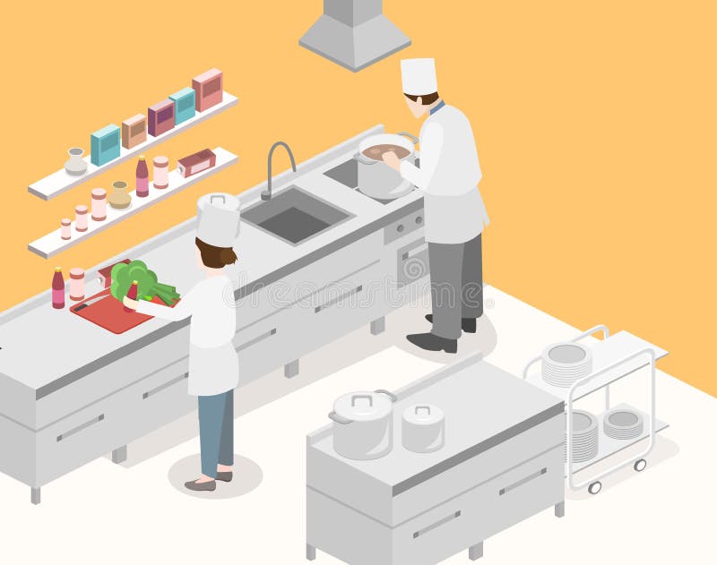 Isometric Flat 3D Interior of Professional Restaurant Kitchen Stock ...