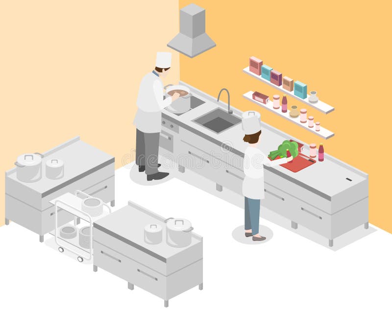 Isometric Flat 3D Interior of Professional Restaurant Kitchen Stock ...