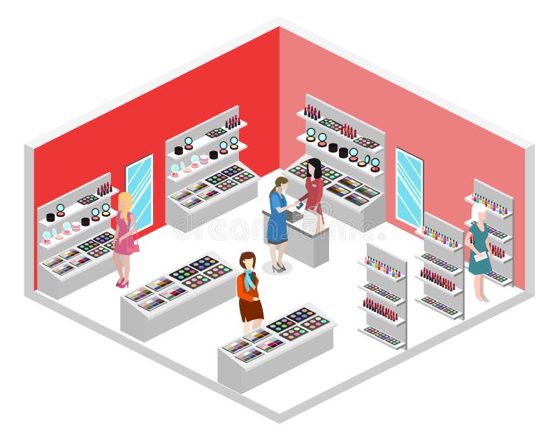 Isometric Infographic Flat 3D Interior of Clothing Store Inside. Stock ...