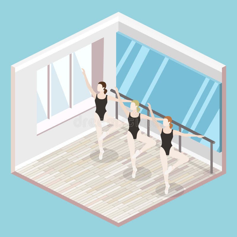 Empty Training Dance-hall with Yellow Walls and Dark Wooden Floor, 3D ...