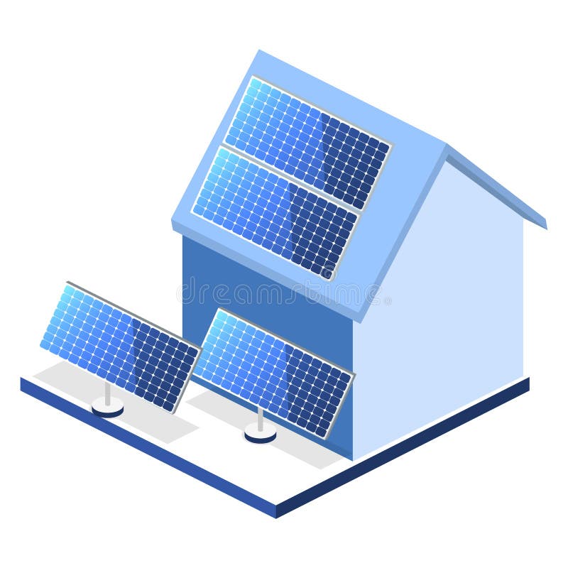 Isometric Flat 3D Outside Solar Panels on House Stock Illustration ...