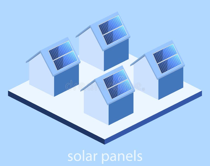 Isometric Flat 3D Outside Solar Panels on House Stock Illustration ...