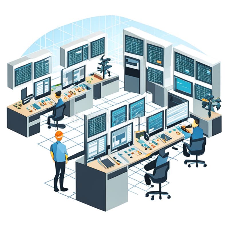Isometric Flat 3D Vector Illustration of Office Interior with Computers ...