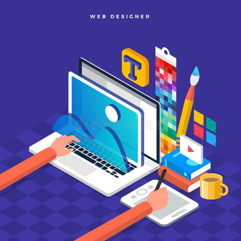 Isometric Flat Design Concept Web Designer. Vector Illustration Stock ...