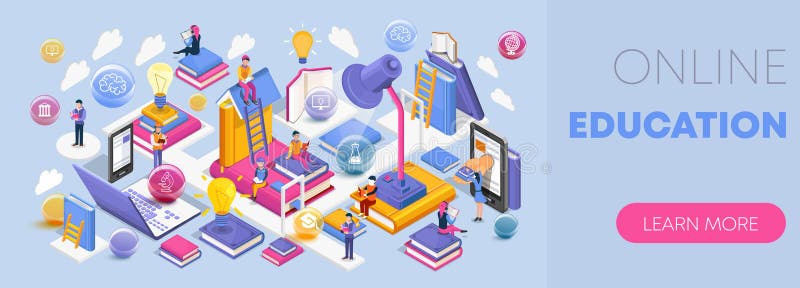 Isometric Flat Design for Online Education. Modern Vector Graphics for ...