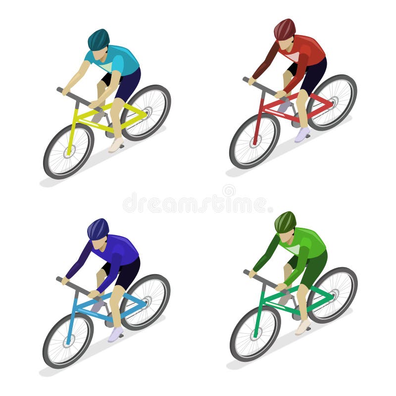 Isometric Flat Group of Cyclists Man in Road Bicycle Racing. Stock ...
