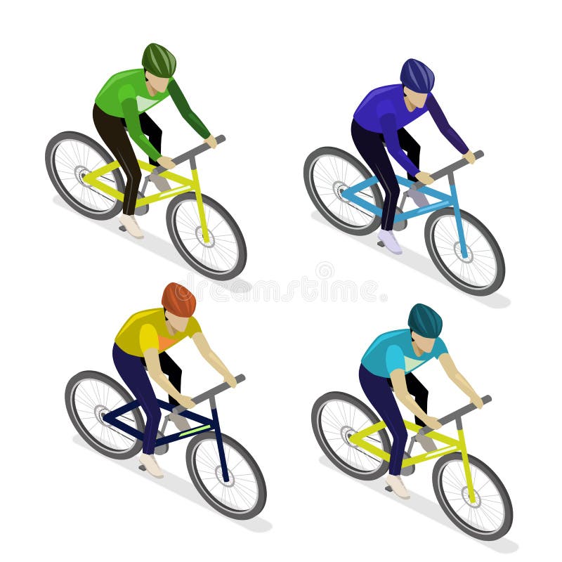 Isometric Flat Group of Cyclists Man in Road Bicycle Racing. Stock ...