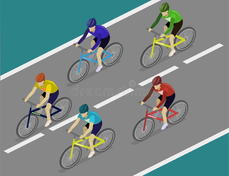 Isometric Flat Group of Cyclists Man in Road Bicycle Racing. Stock ...