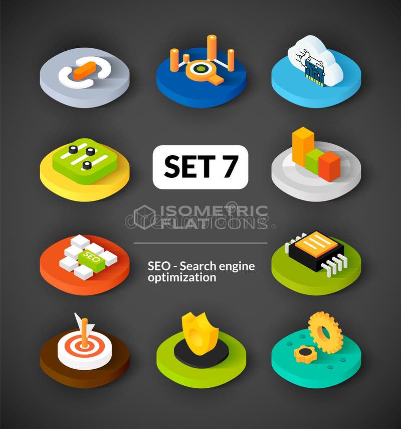 Isometric flat icons set 7 stock vector. Illustration of optimization ...