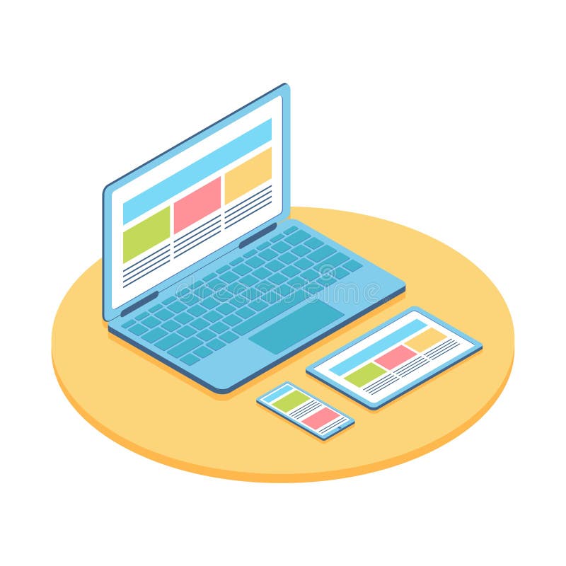 Isometric Flat Illustration of Computer, Phone and Tablet. Stock Vector ...