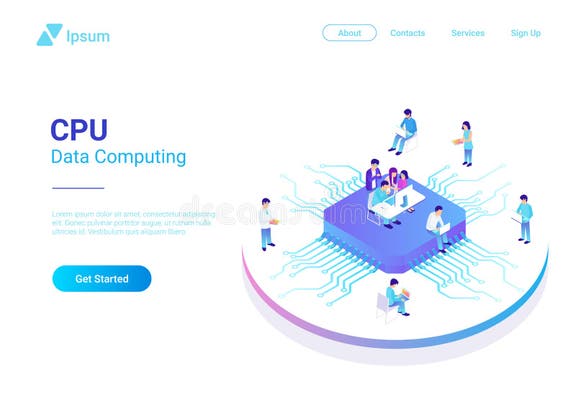 Isometric Flat People Working on CPU GPU Processor Stock Vector ...