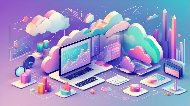Isometric Flat-Plus Vector of Cloud Analytics Dashboard with Devices ...