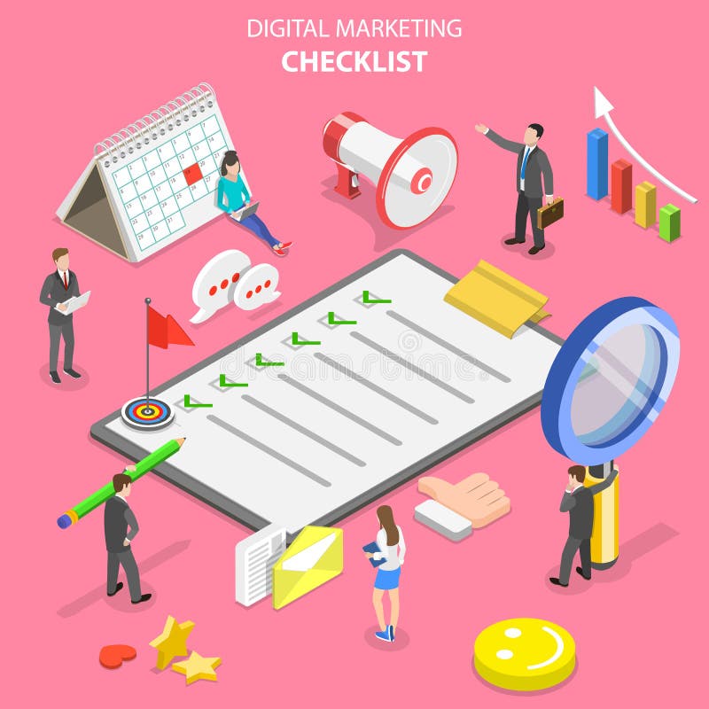 Isometric Flat Vector Concept of Marketing Checklist, Digital Marketing ...