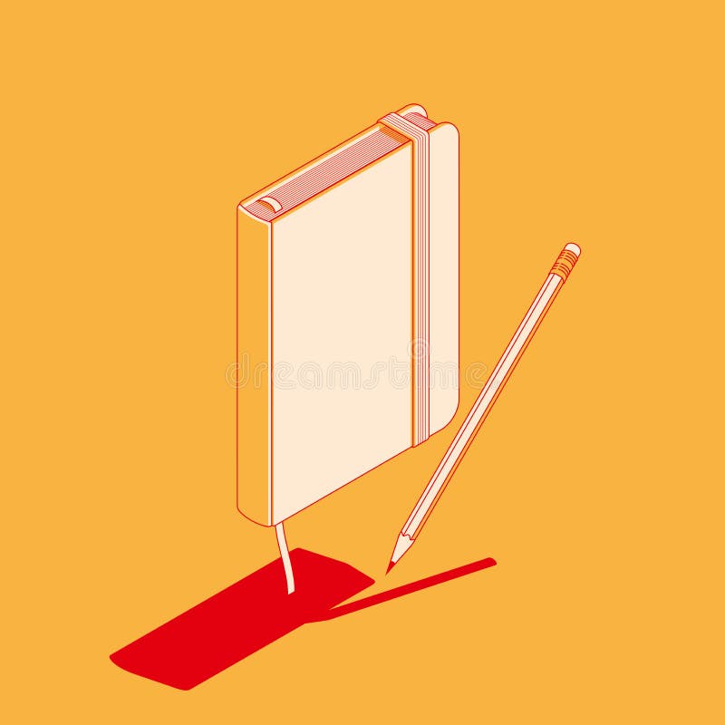 Isometric Flat Vector Illustration of Copybook Notepad with Pencil ... Isometric Flat Vector Illustration of Copybook Notepad with Pencil ...