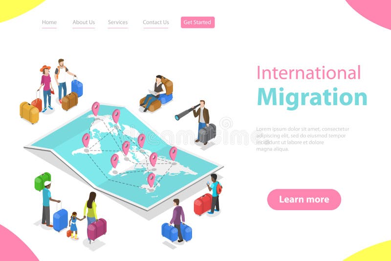 Isometric Flat Vector Landing Page Template of International Migration ...